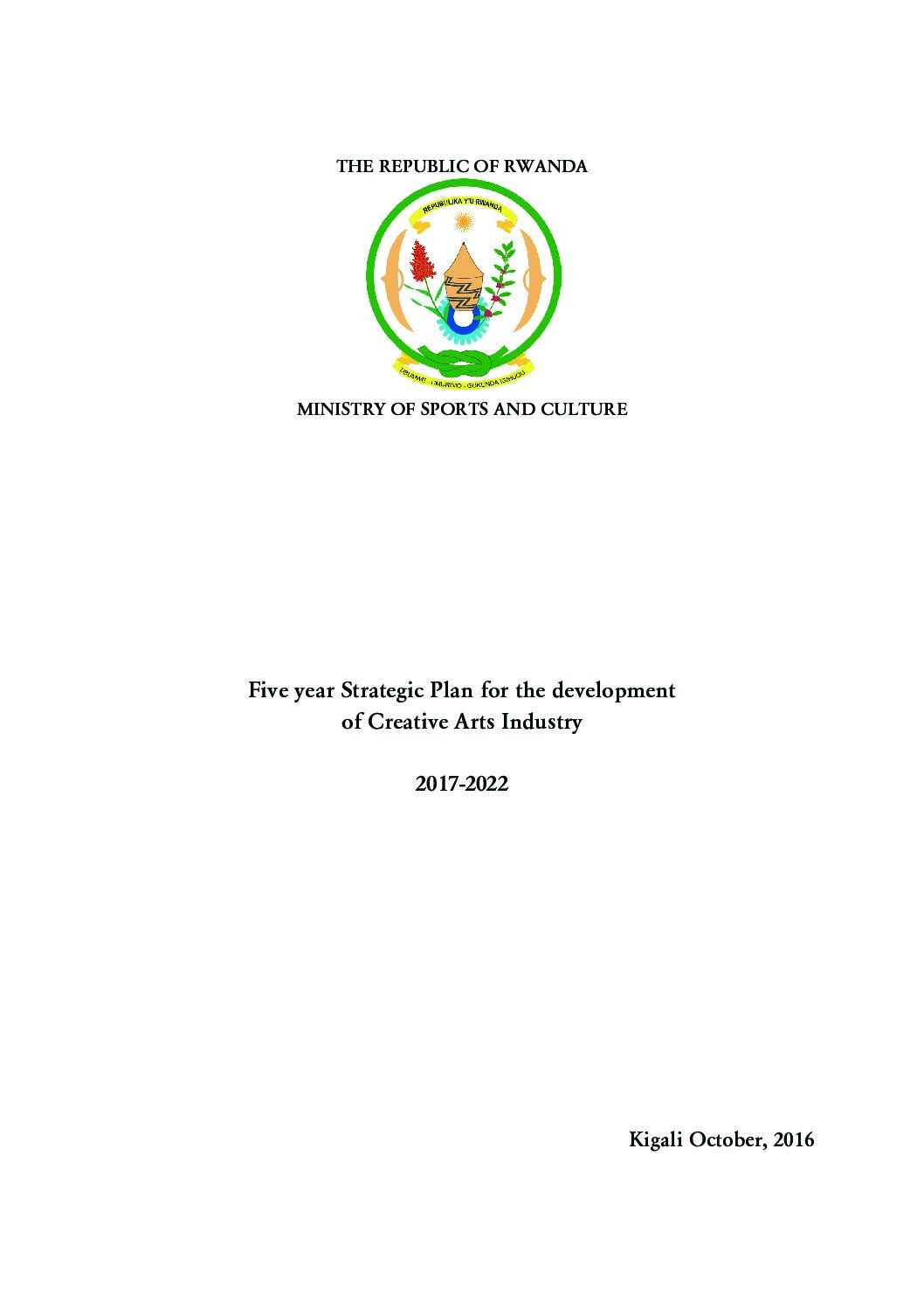 Five year Strategic Plan for the development of Creative Arts Industry ...